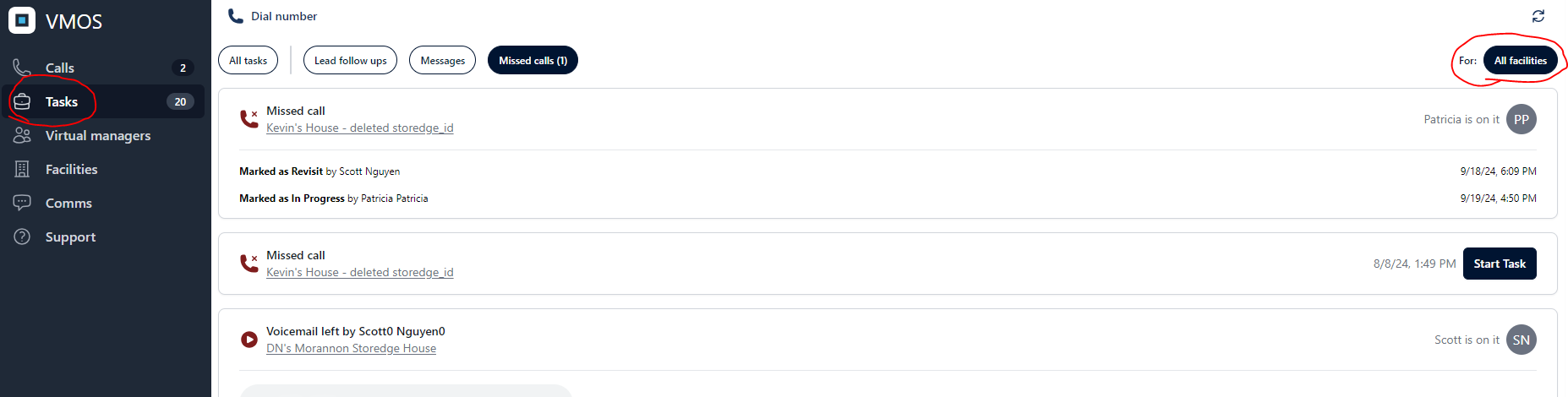 VMOS Tasks - Facility Filter – StoreEase