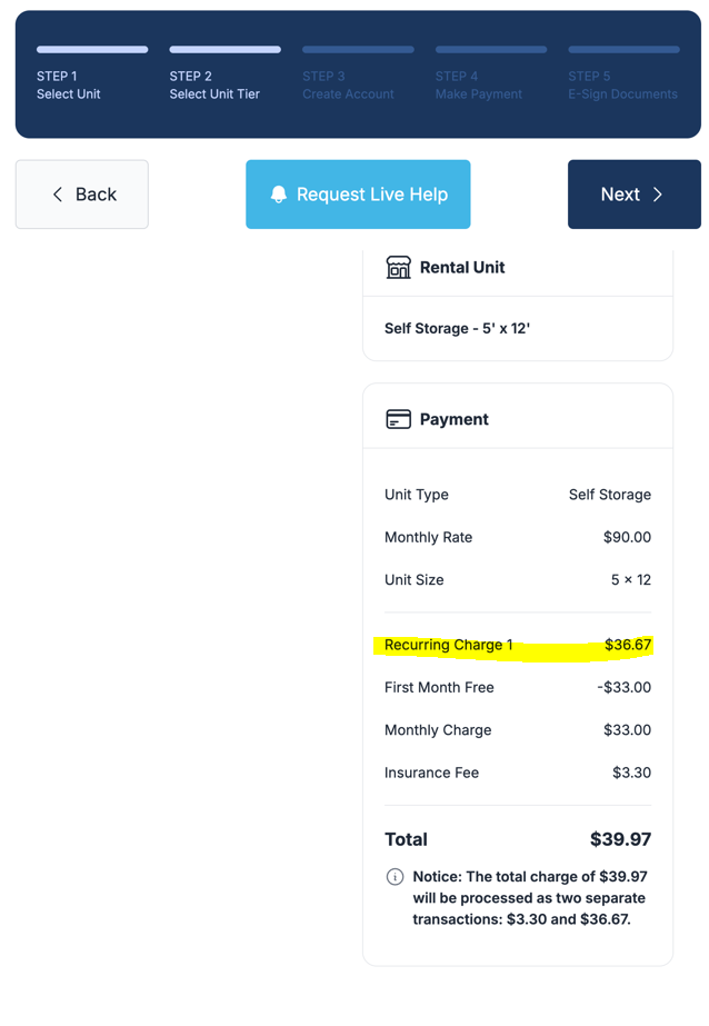 Move In - Recurring Fees – StoreEase